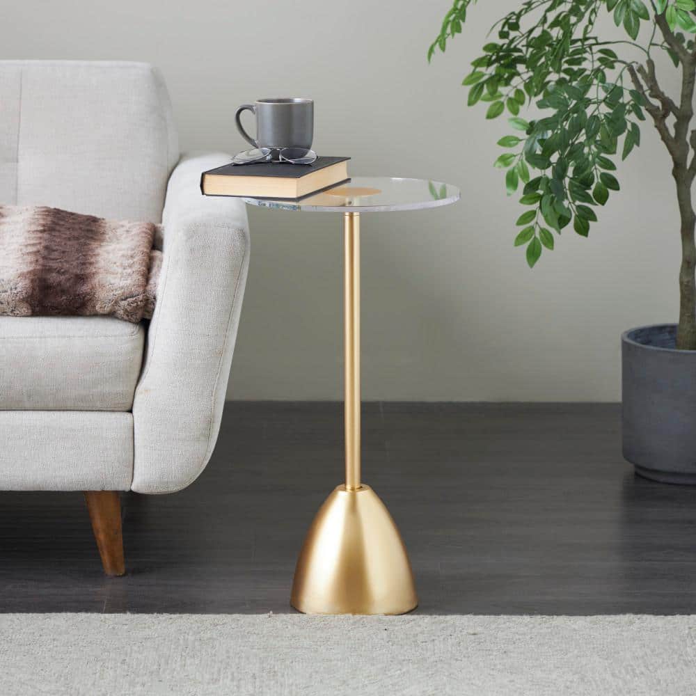 Litton Lane 13 in. Gold Pedestal Large Round Acrylic End Table with ...