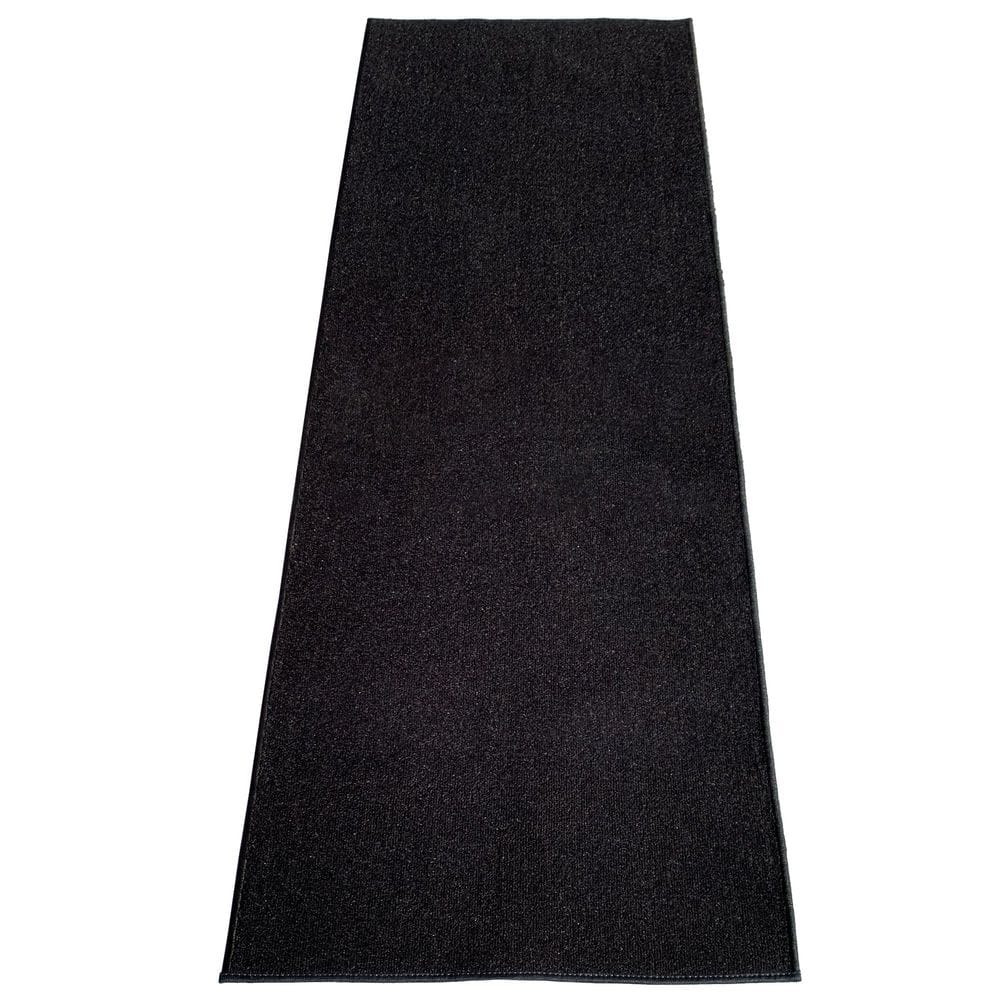 PLAYA RUG Solid Black 26 in. W x 13 ft. L Runner Rug/Stair Runner 28.6 ...