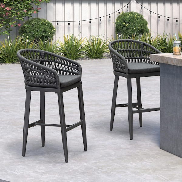 PURPLE LEAF Modern Aluminum Rattan Bar Height Outdoor Bar Stool with ...