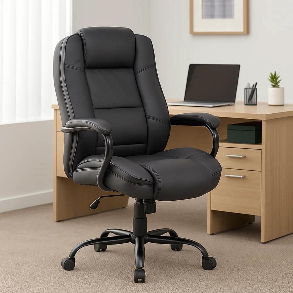 Benjara Liv Leather Rolling Task Chair in Black Arms BM340826 - The ...