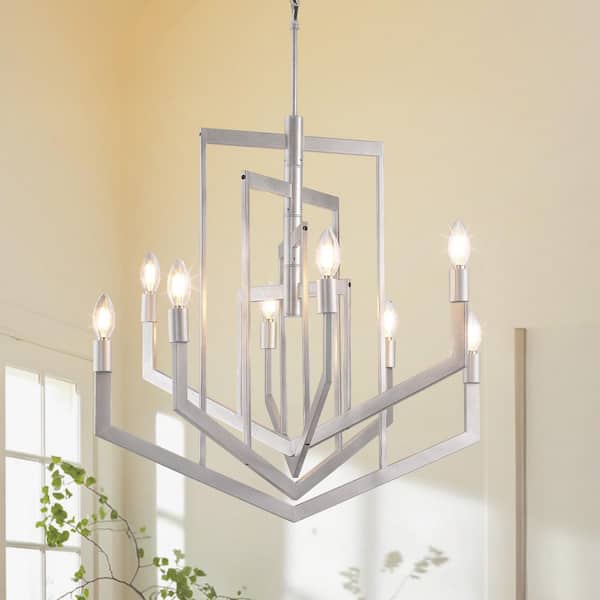 Magic Home 25.59 in. W 8-Light Silver Kitchen Island Chandelier with ...