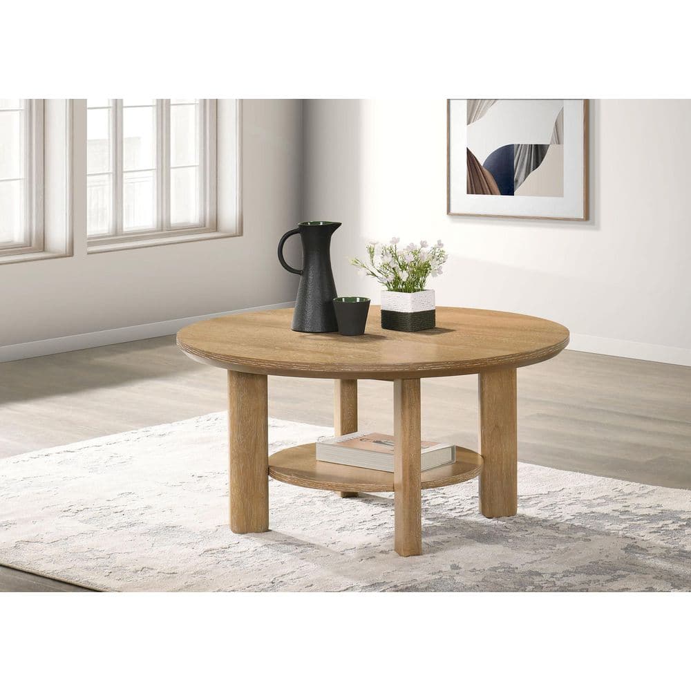 Coaster Ottowa 36 in. Round Wood Cocktail Coffee Table Washed Oak ...