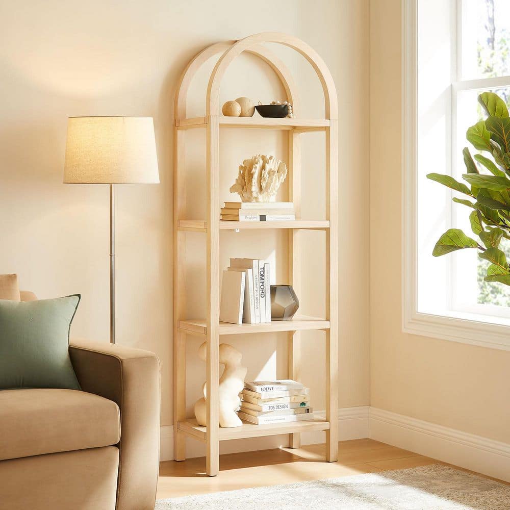 MODWAY Vexley 72 Inch Tall Narrow Arched Wood Bookshelf in Natural EEI ...