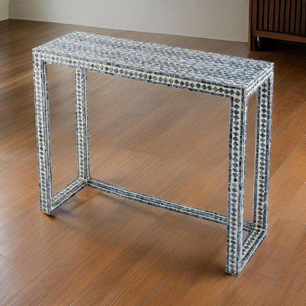 Benjara 35.5 in. Gray Rectangle Wooden Console Table with Capiz Shell ...