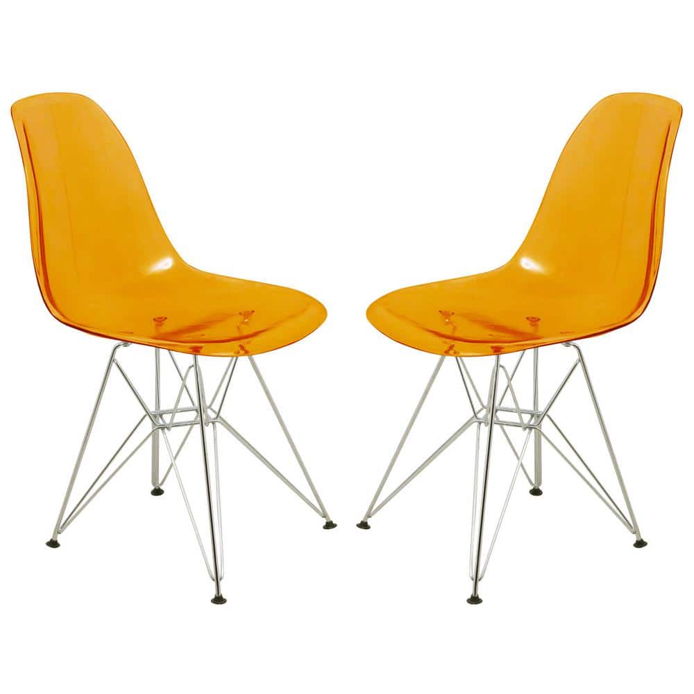 Leisuremod Cresco Transparent Orange Side Chair Set of 2 CR19TOR2 - The ...