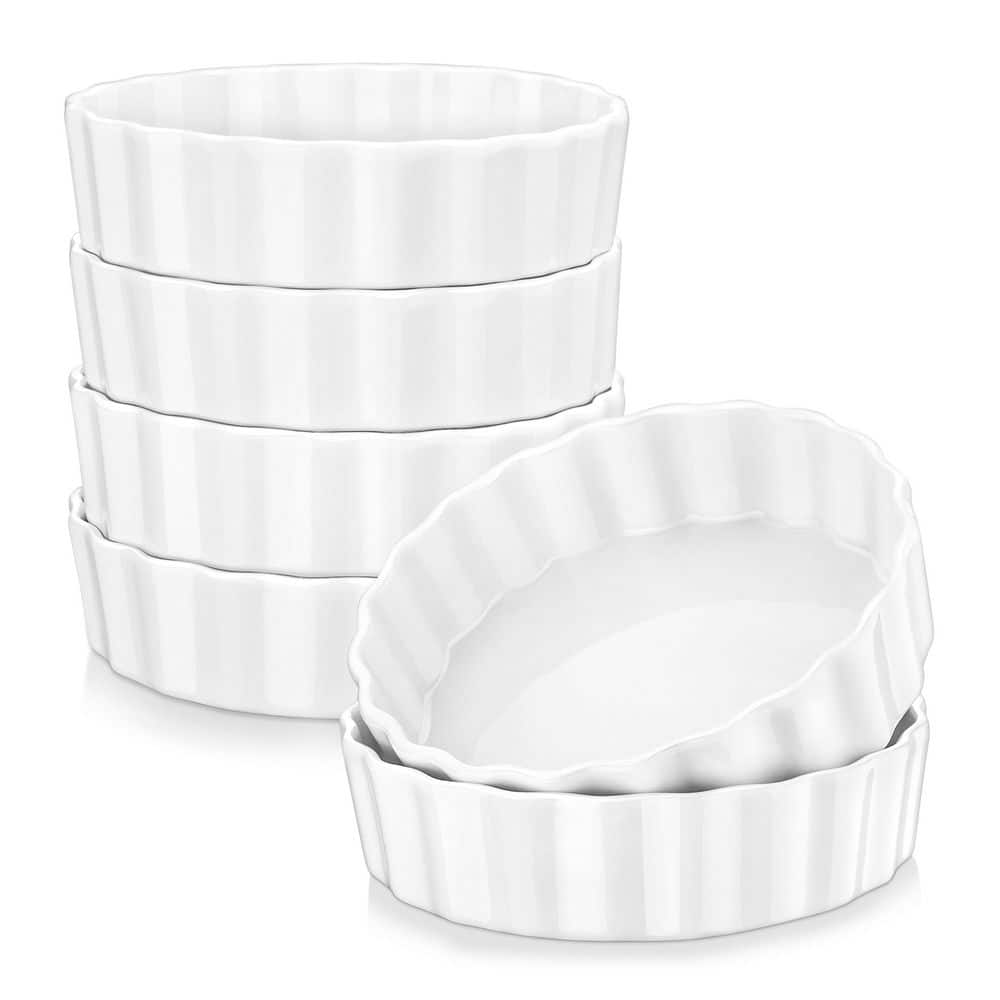 LOVECASA White Porcelain Baking Dishes 6-Piece Mini Ramekins Set Round ...