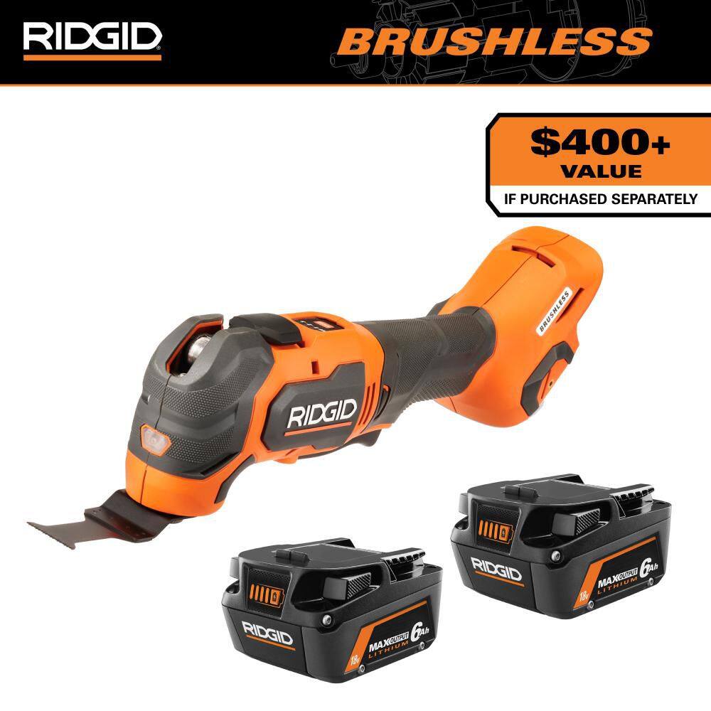 RIDGID 18V 6.0 Ah MAX Output Lithium-Ion Batteries (2-Pack) with 18V ...