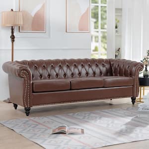 Allwex TATA 91 in. Rolled Arm Suede 3-Seater Couch Modern Rectangle ...