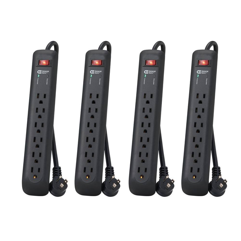 Commercial Electric 8 ft. 6-Outlet Surge Protector with 45-Degree Flat ...