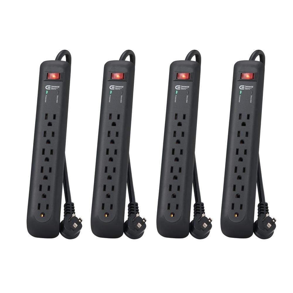 Commercial Electric 8 ft. 6-Outlet Surge Protector with 45-Degree Flat ...