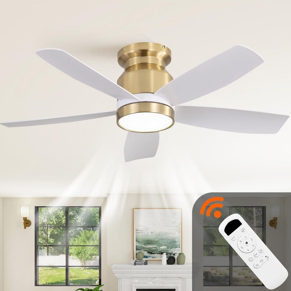 Gloweer 42 in. Flush Mount Ceiling Fans with LED Light 22W and Remote ...