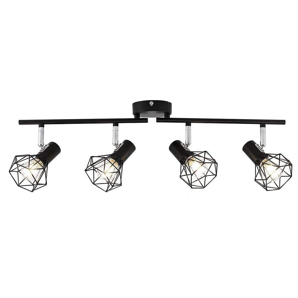 TAIFOND 2.3 ft. 4-Light Matte Black Caged Head Fixed Track Lighting Kit ...