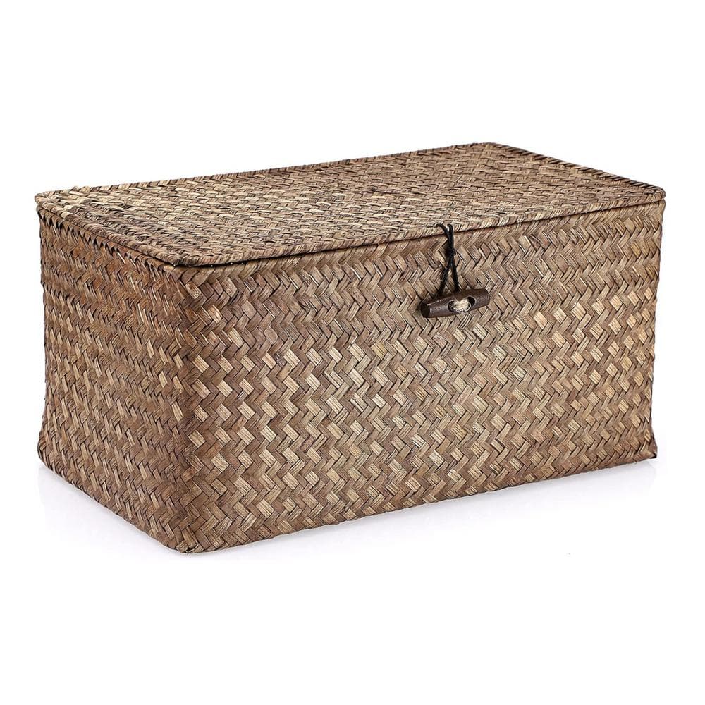 Afoxsos Wicker Shelf Baskets Bin with Lid, Handwoven Seagrass ...