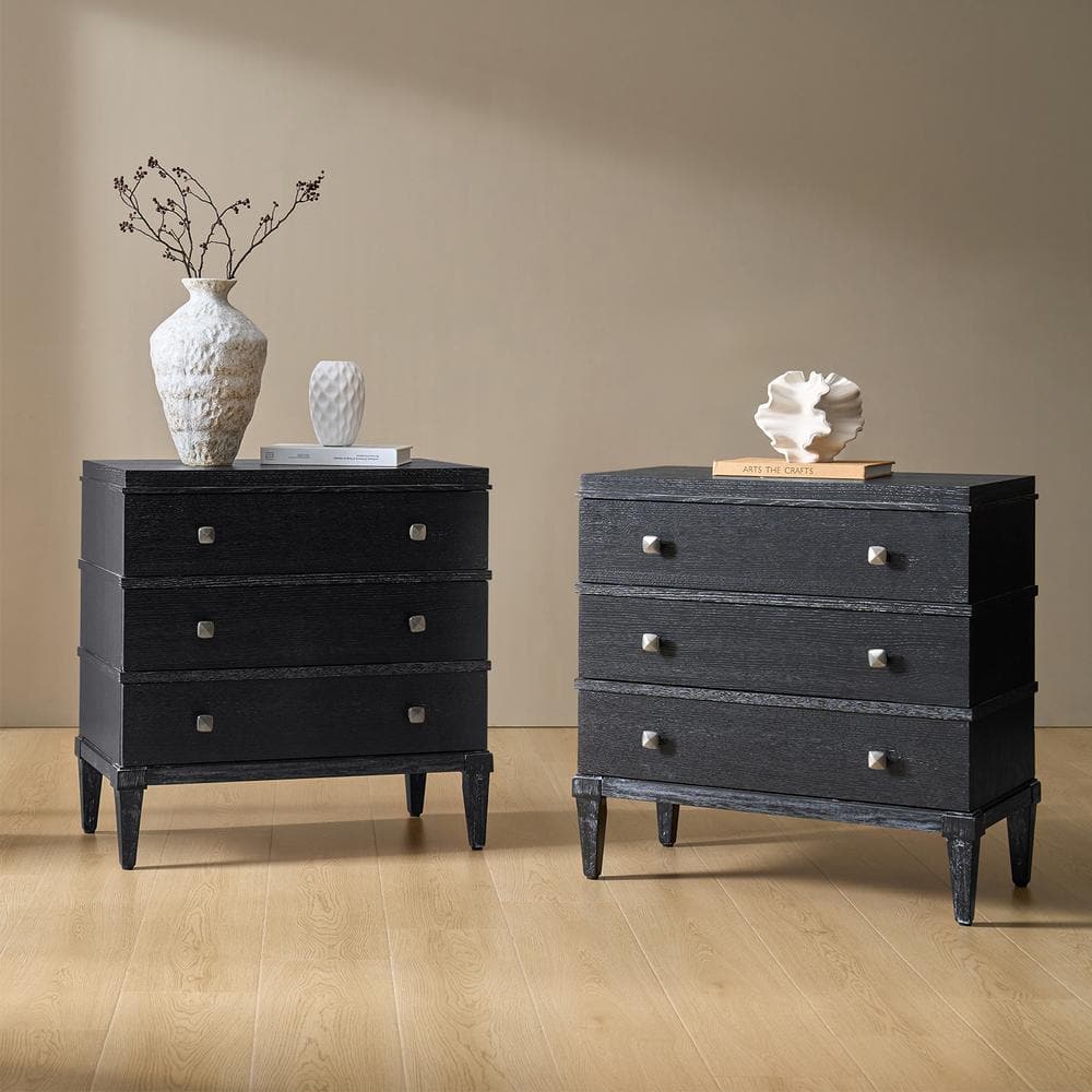 JAYDEN CREATION Nikolaus Black Transitional 3-Drawer Nightstand with ...