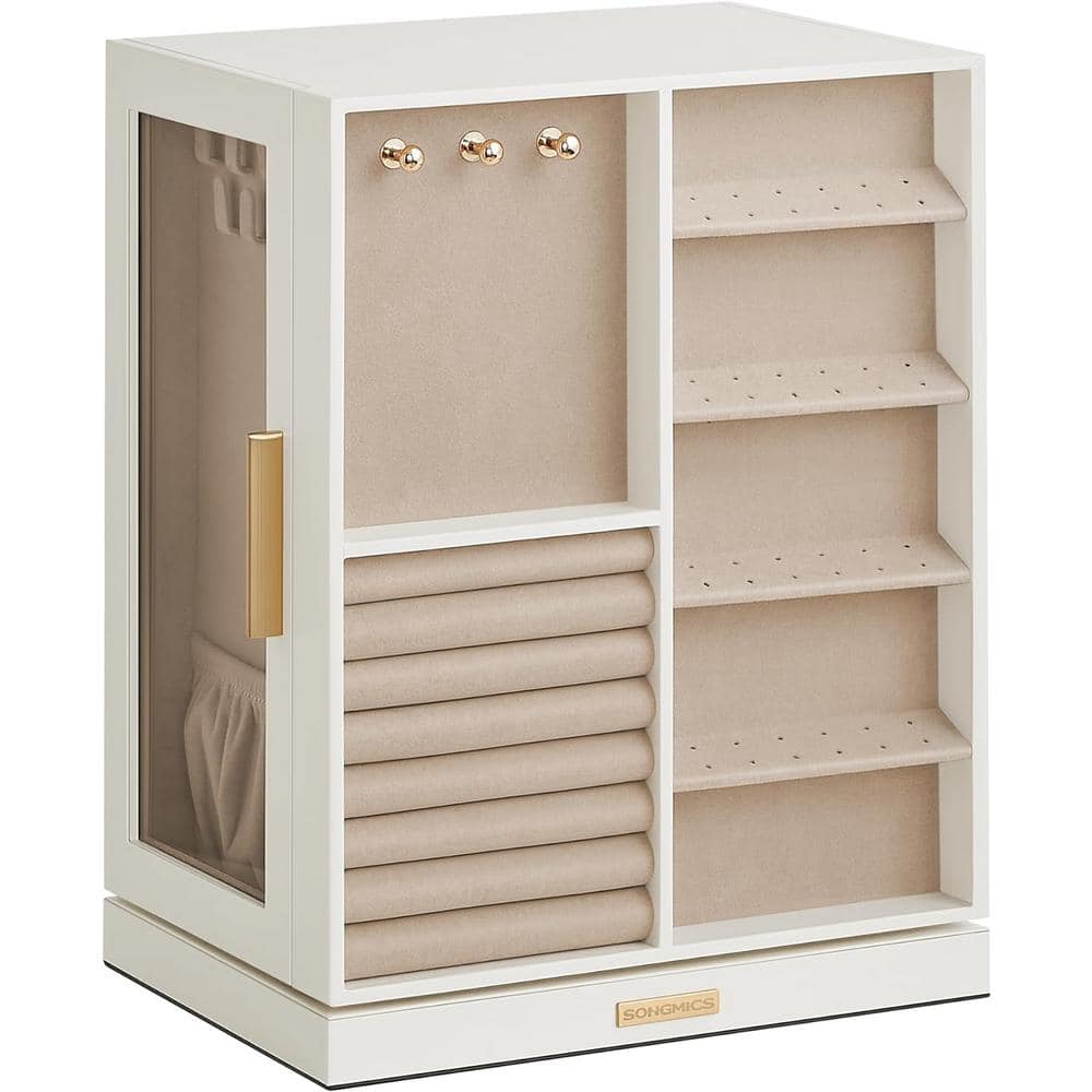 Afoxsos 6.3"D x 8.7"W x 11.2"H, White MDF Rotating Jewelry Storage Box ...