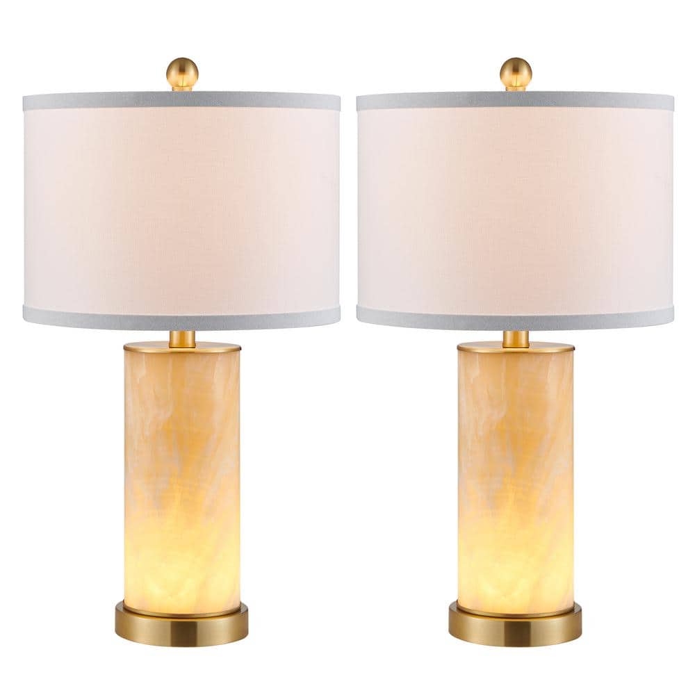 KAWOTI 22 in. Antique Brass Marble Table Lamp Set with Main Light Bulbs ...