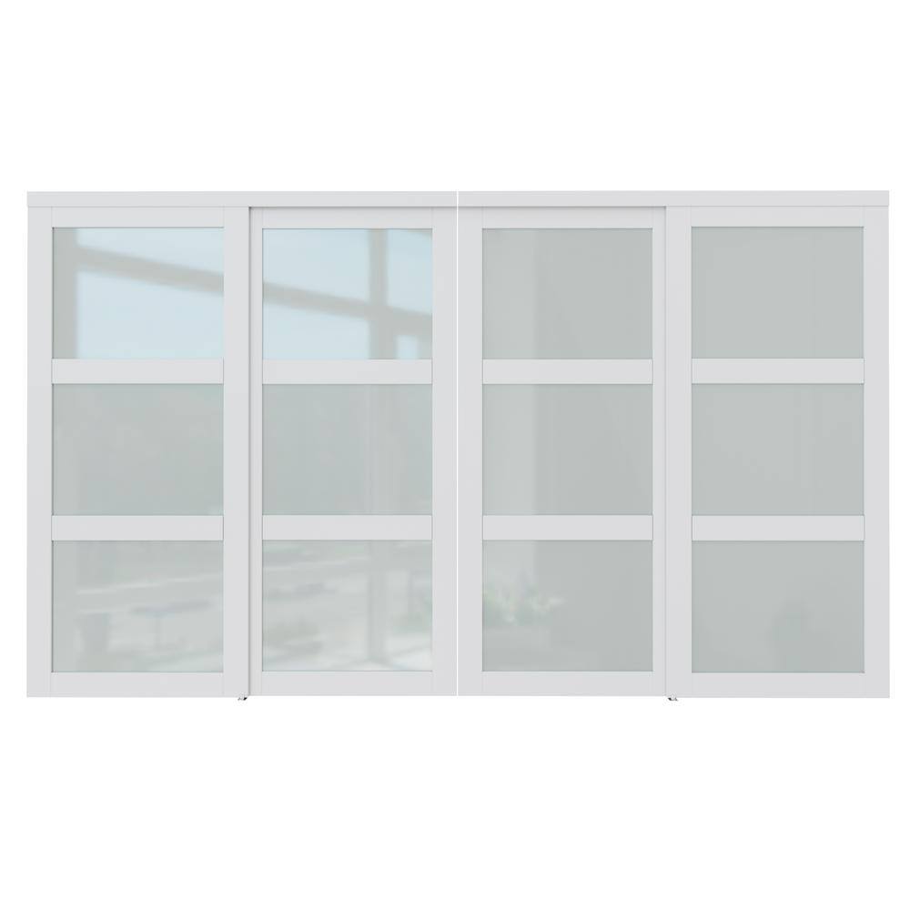 EH PUERTA 144 in. x 80 in. 3 Lites Frosted Glass MDF Closet Sliding ...