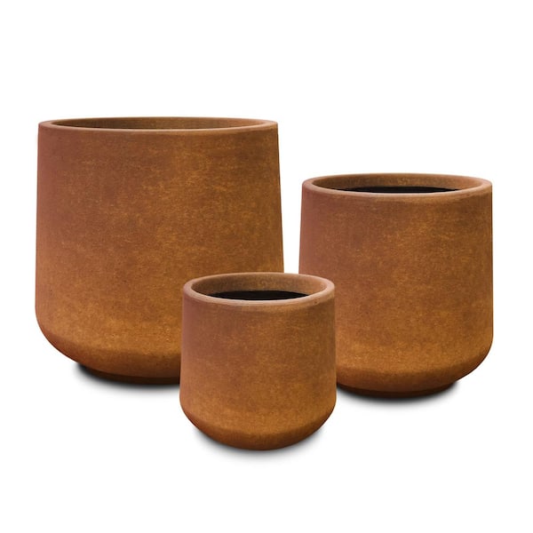 KANTE 17.3 in., 13.4 in. and 10.6 in. H Round Faux Rusty Metal Concrete ...