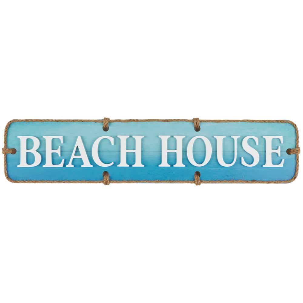 Litton Lane 36 in. x 8 in. Wood Blue Sign Wall Decor 044487 - The Home ...
