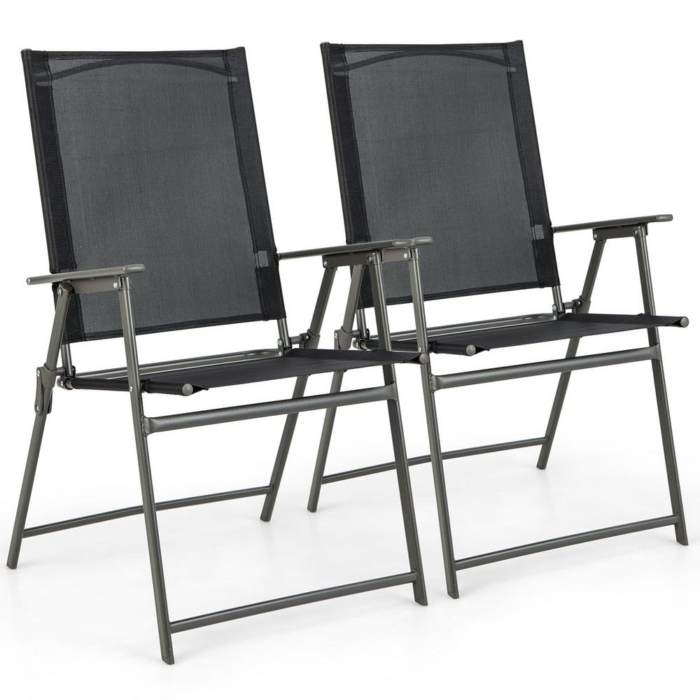 Gymax 2-Pieces Patio Portable Metal Folding Chairs Dining Chair Set ...