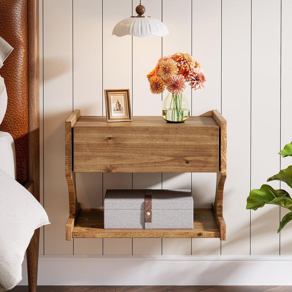 BYBLIGHT Fenley Brown 1 Drawer 15.75 in. W Solid Wood Floating ...