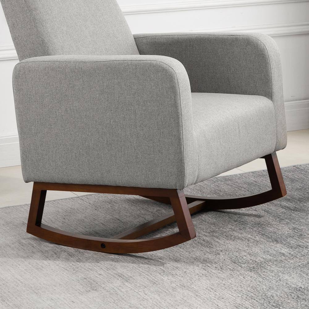 Buy Modern Grey Accent Lounge Rocking Chair with Solid Curved Wood Base ...