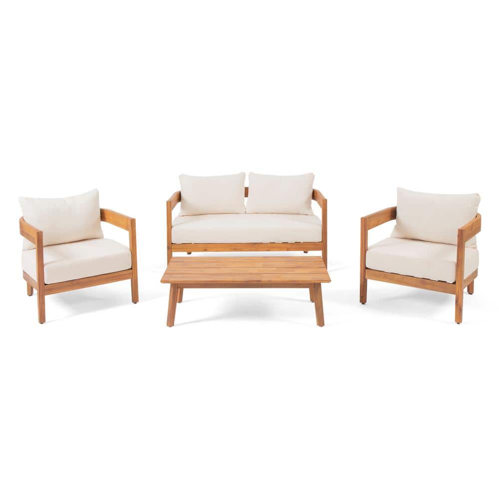Noble House Deandre Teak 4-Piece 4 Seater Acacia Wood Chat Outdoor ...
