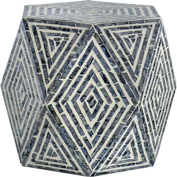 HOME IMPORTS EMPORIUM 14 in. Blue and White Octagon Wood End Table ...