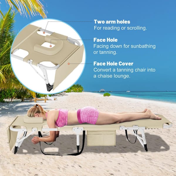 BOZTIY Face Down Tanning Chair w/ Face Arm Hole 5-Position Chaise ...