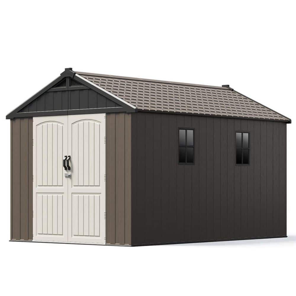 Patiowell 8 ft. W x 12 ft. D Outdoor Storage Resin Shed with Floor and ...