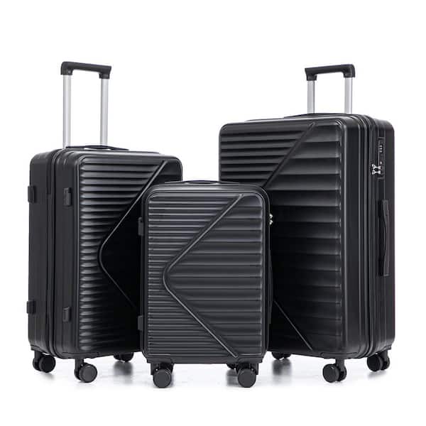 Tatahance 3-Piece Black ABS Hardside Lightweight Luggage Set with TSA ...