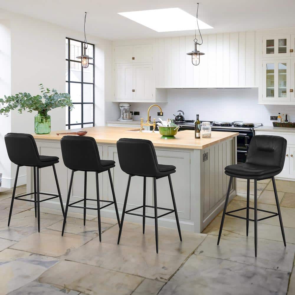 LUE BONA 30 in. Black Metal Frame Faux Leather Upholstered Bar Chairs ...