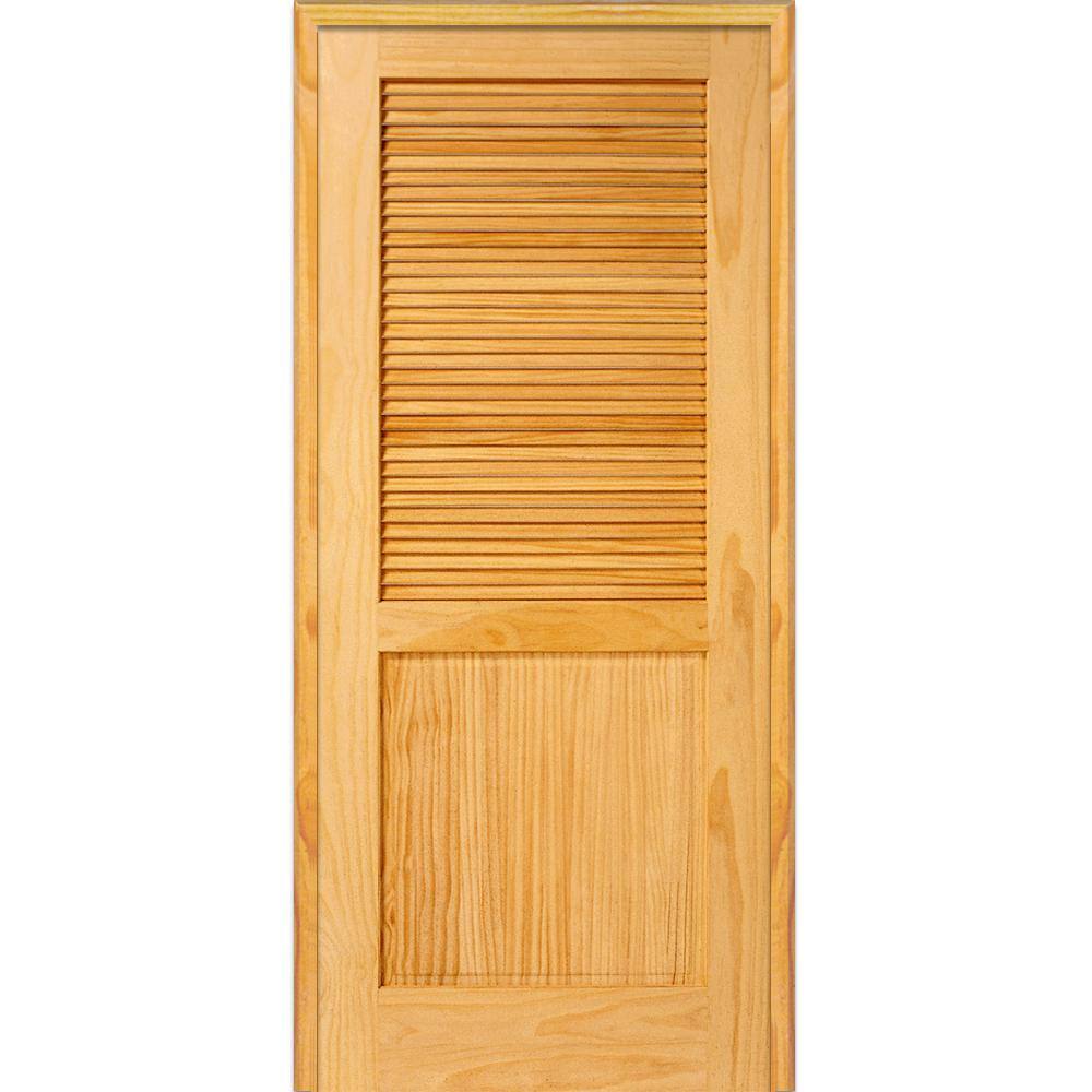 MMI Door 36 In X 80 In Half Louver 1 Panel Unfinished Pine Wood Left