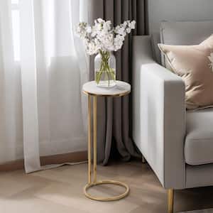 HOUSEHOLD ESSENTIALS 10 in. White Round Tall Resin Pedestal Side with ...