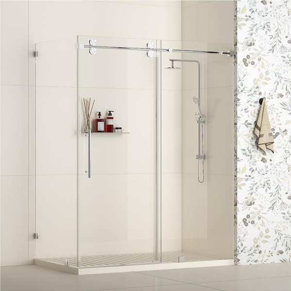 ROSWELL Spezia 64 in. W x 76 in. H Rectangle Double Sliding Semi Frameless Shower Enclosure in ...