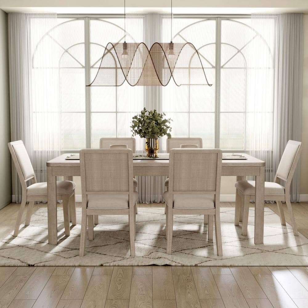 Furniture of America Renan 7-Piece Rectangle Natural Oak Wood Top ...