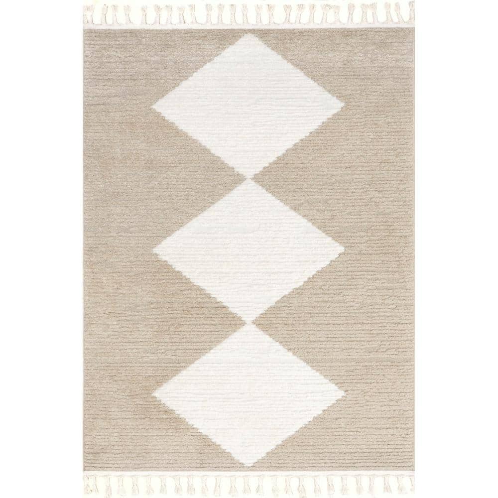 nuLOOM Sherley Stacked Beige 4 ft. x 6 ft. Diamond Tassel Farmhouse ...