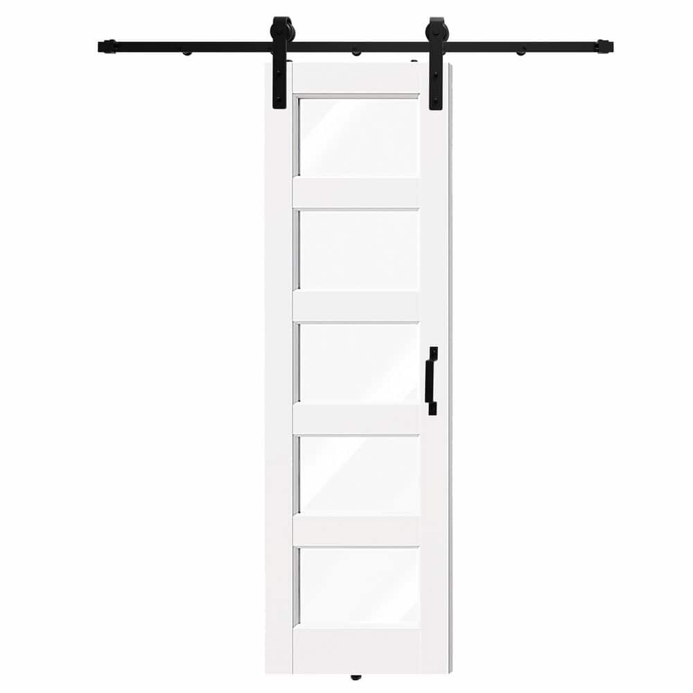 TENONER 24 in. x 80 in. 5-Lite Clear Glass Panel White Primed Pine Wood ...