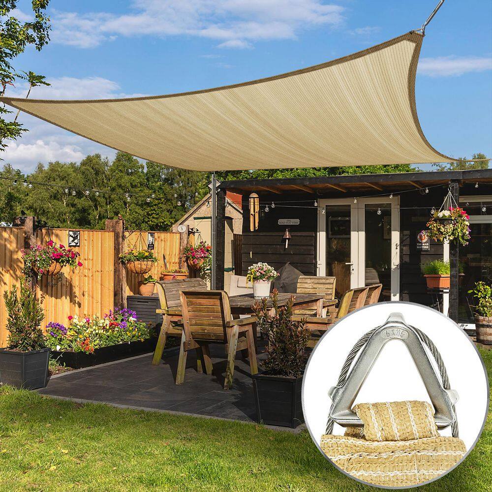 COLOURTREE Pro Ring Rectangle 16 ft. x 20 ft. Beige Sun Shade Sail CPR ...