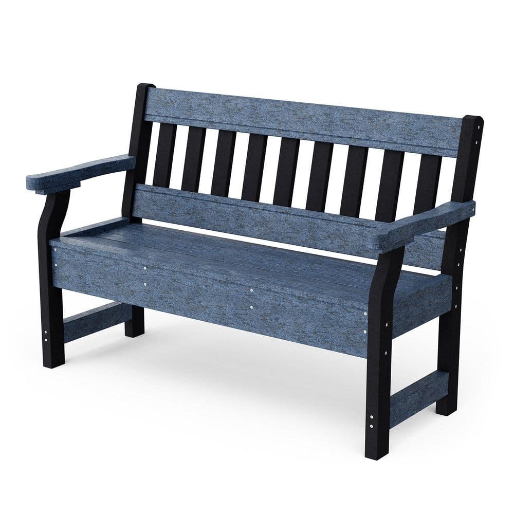 Wildridge Heritage Patriot Blue and Black HDPE Plastic Outdoor Garden Bench LCC-124-PB-BK - The ...