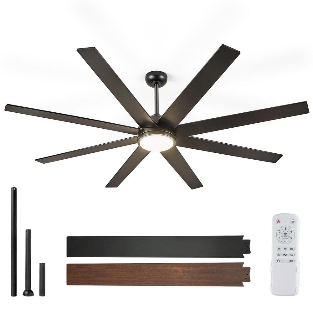 MOKSILED 65 in. Indoor/Outdoor Black Downrod/Angled Mount Ceiling Fan ...