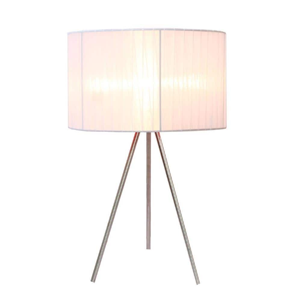 Simple Designs 19.69 in. Brushed Nickel Tripod Table Lamp with White ...