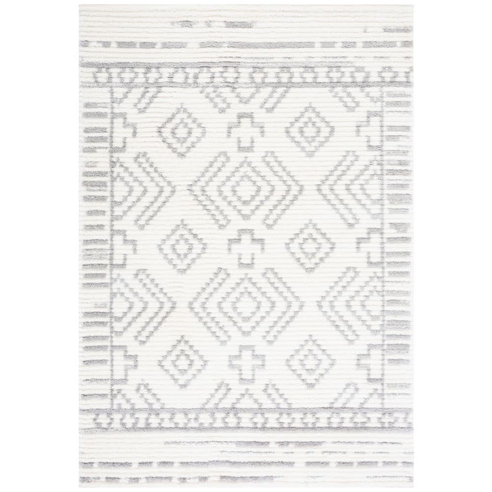 SAFAVIEH Marrakesh 8 ft. x 10 ft. Ivory/Gray Aztec Geometric Border ...