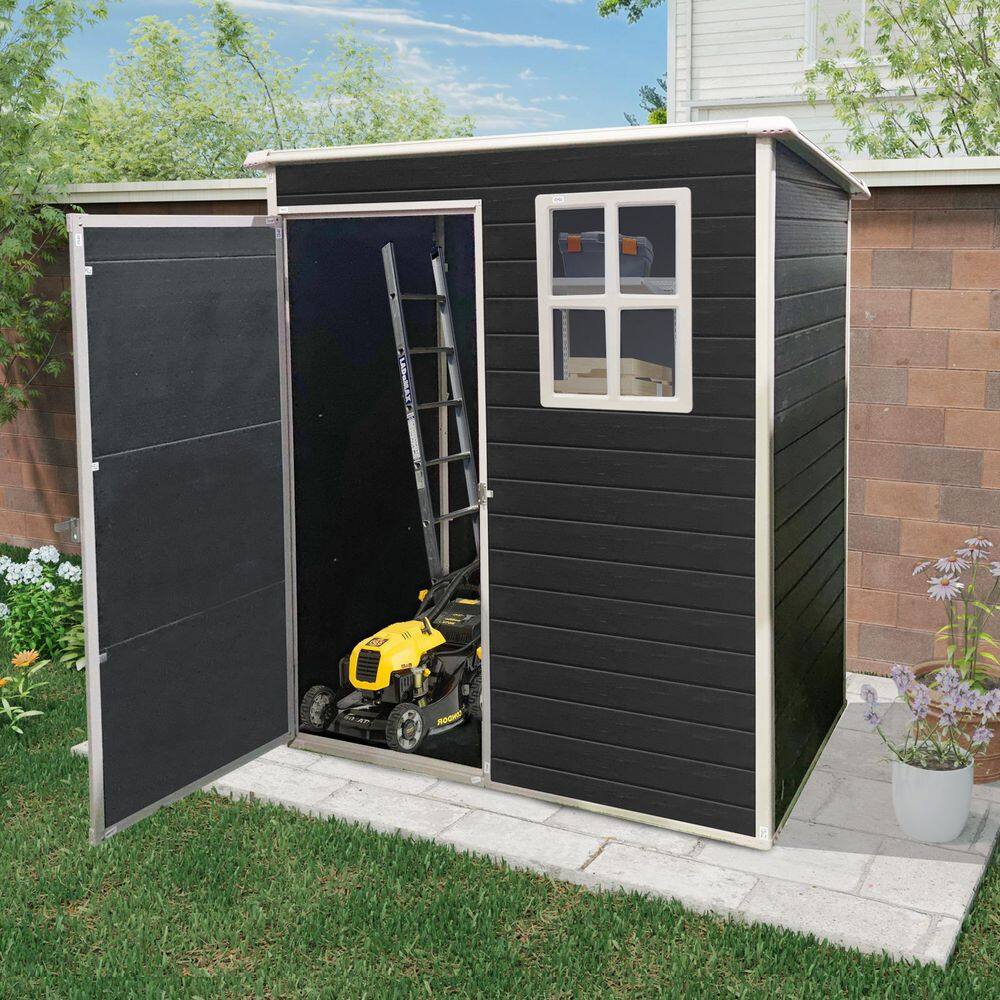 Storhaus 5 ft. W x 3 ft. D Plastic Shed Resin Storage Shed with Floor and Lockable Door (15 sq ...