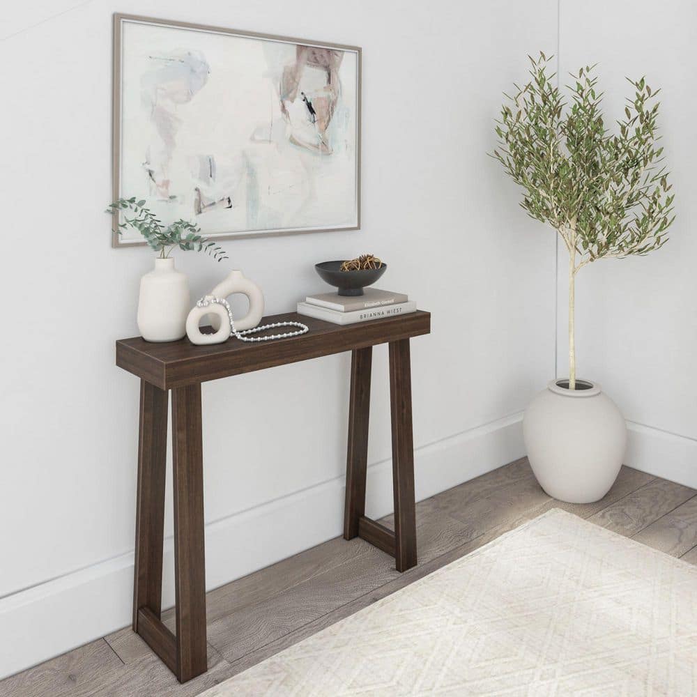 PLANK+BEAM Classic 36 in. Walnut Rectangle Wood Console Table 230140 ...