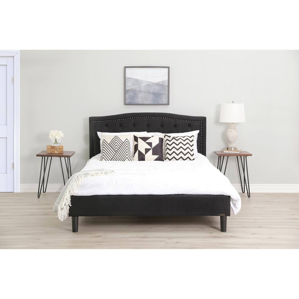 DEVON & CLAIRE Mandy Black Wood Frame Queen Platform Bed with Tufted ...
