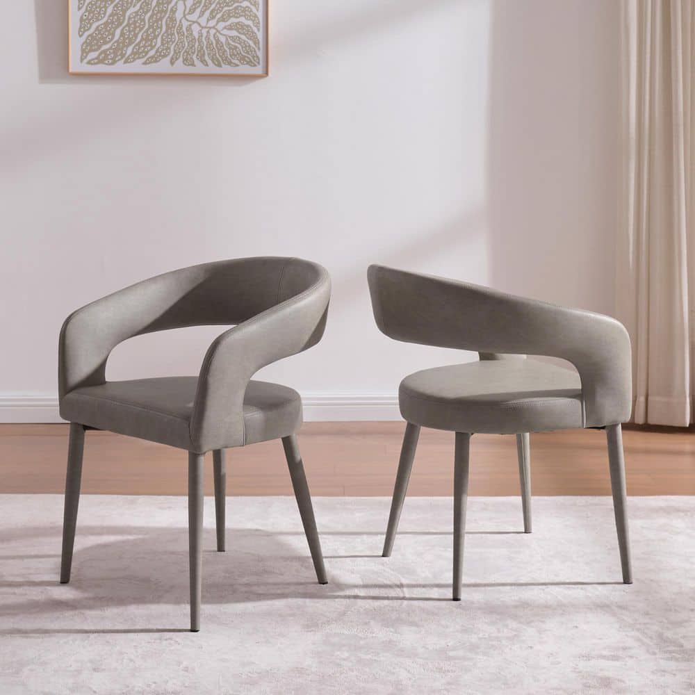Morden Fort Subtle Luxury Greige Faux Leather Dining Chair with Curved ...