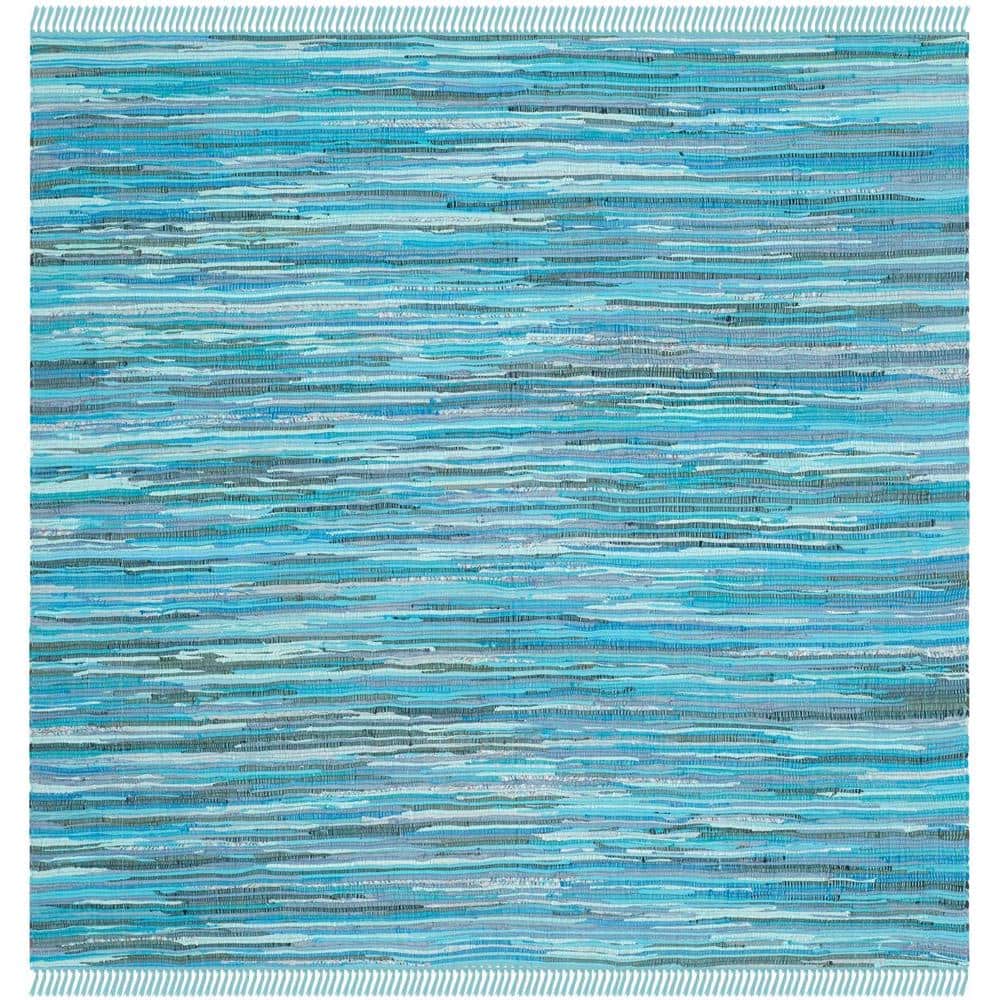 SAFAVIEH Rag Rug Blue/Multi 8 ft. x 8 ft. Square Striped Area Rug ...