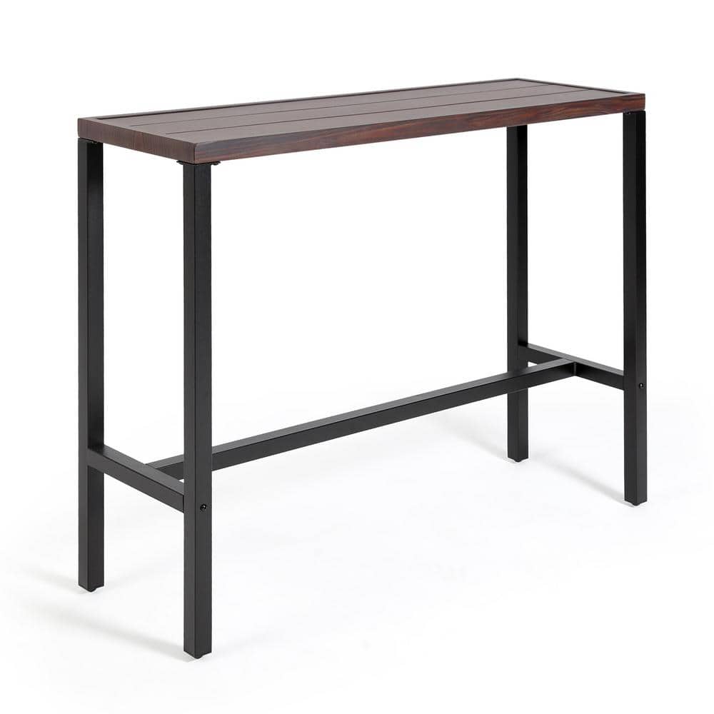 Anmutig 45 in. L x 15 in. W x 38 in. H Metal Outdoor Bar Table - Brown ...