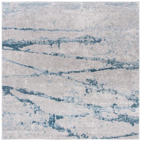 SAFAVIEH Meadow 7 ft. x 7 ft. Light Gray/Blue Abstract Striped Square ...